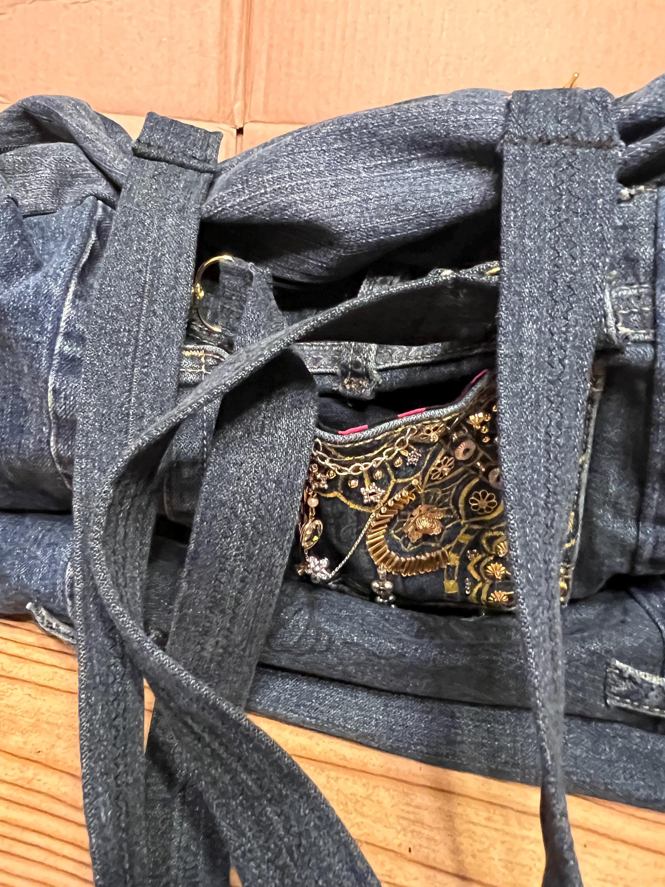 Repurposed Denim Backpack Tote, Hand Beaded Decor, Adjustable Straps - Etsy