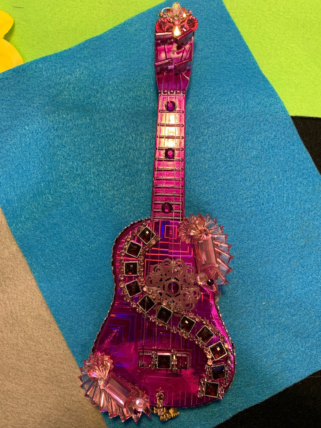 Pink Holographic Guitar Embellished Antique Filigree Jewelry - Etsy