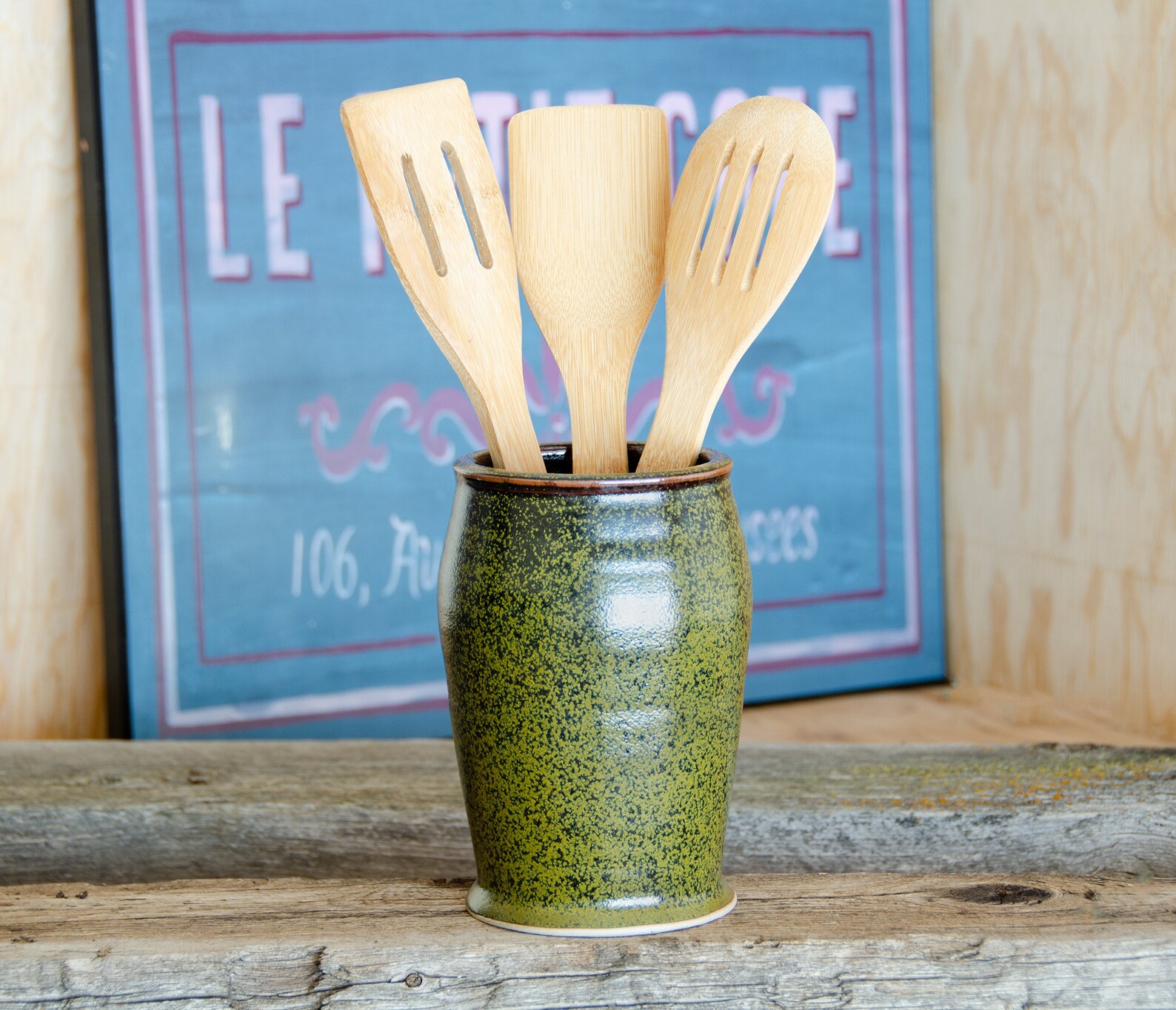 Utensil Holder & Lidded Jar Set, Ceramic, Hand Thrown Porcelain Pottery ...