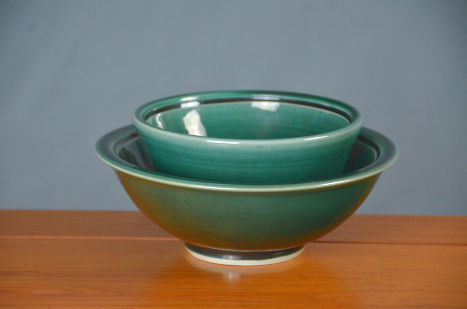 Green Ceramic Bowl Set Hand Thrown Porcelain Pottery Cereal - Etsy