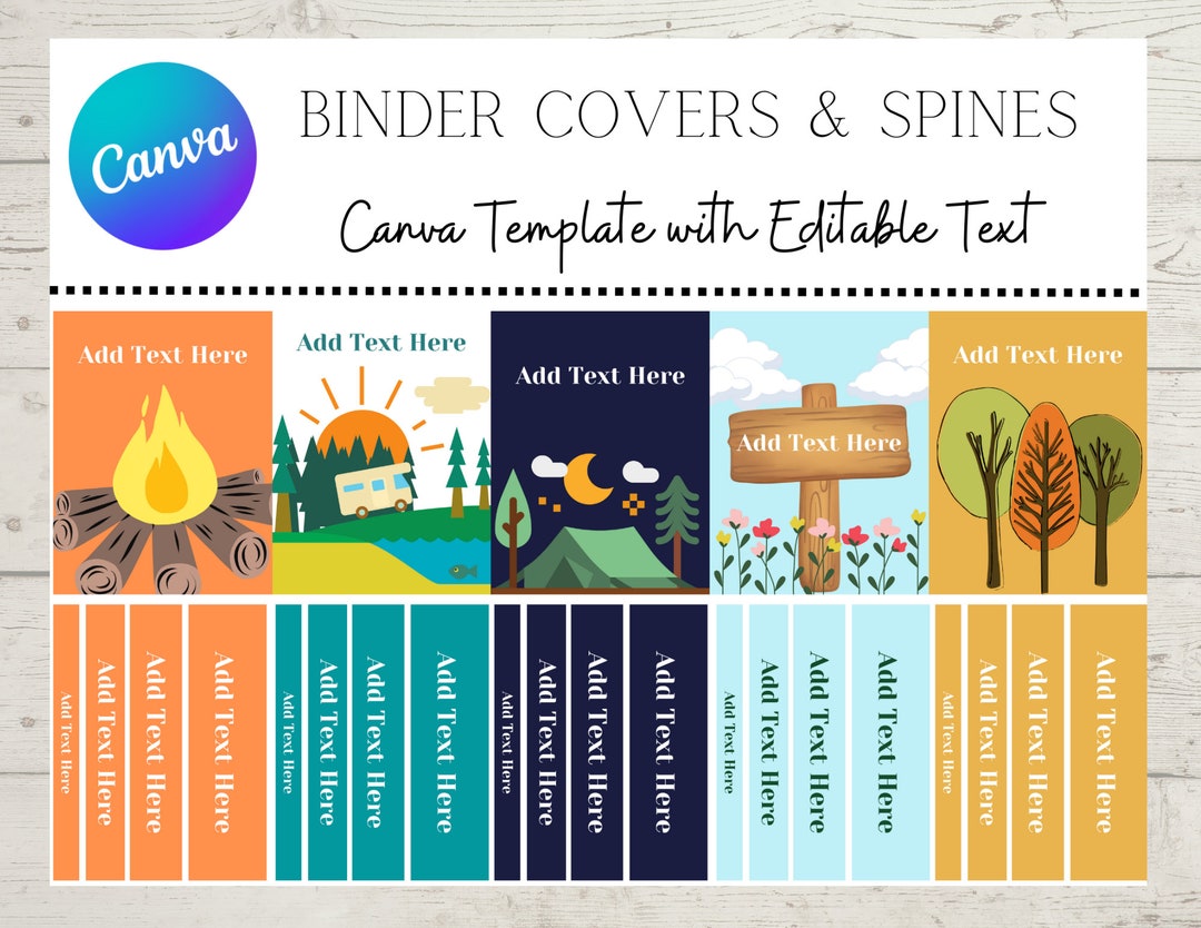 Camping Theme Binder Covers and Spines Canva Template - Editable ...