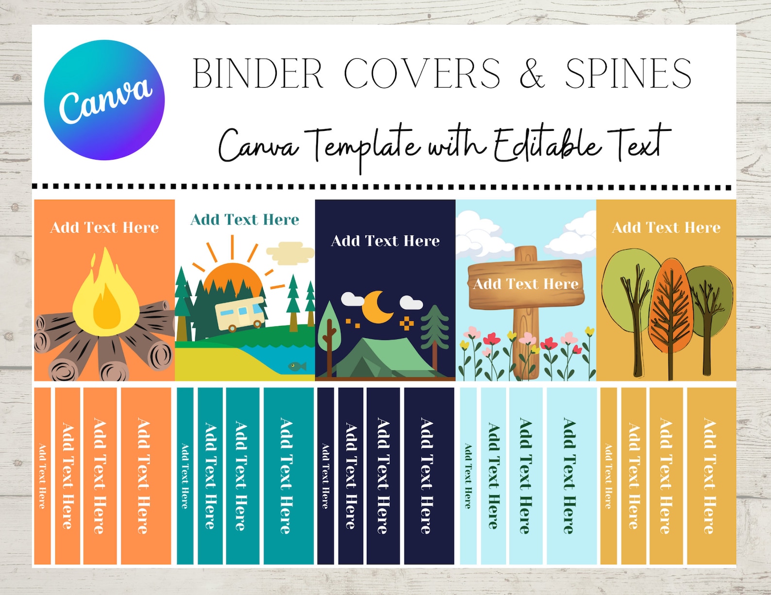 Camping Theme Binder Covers and Spines Canva Template - Editable ...
