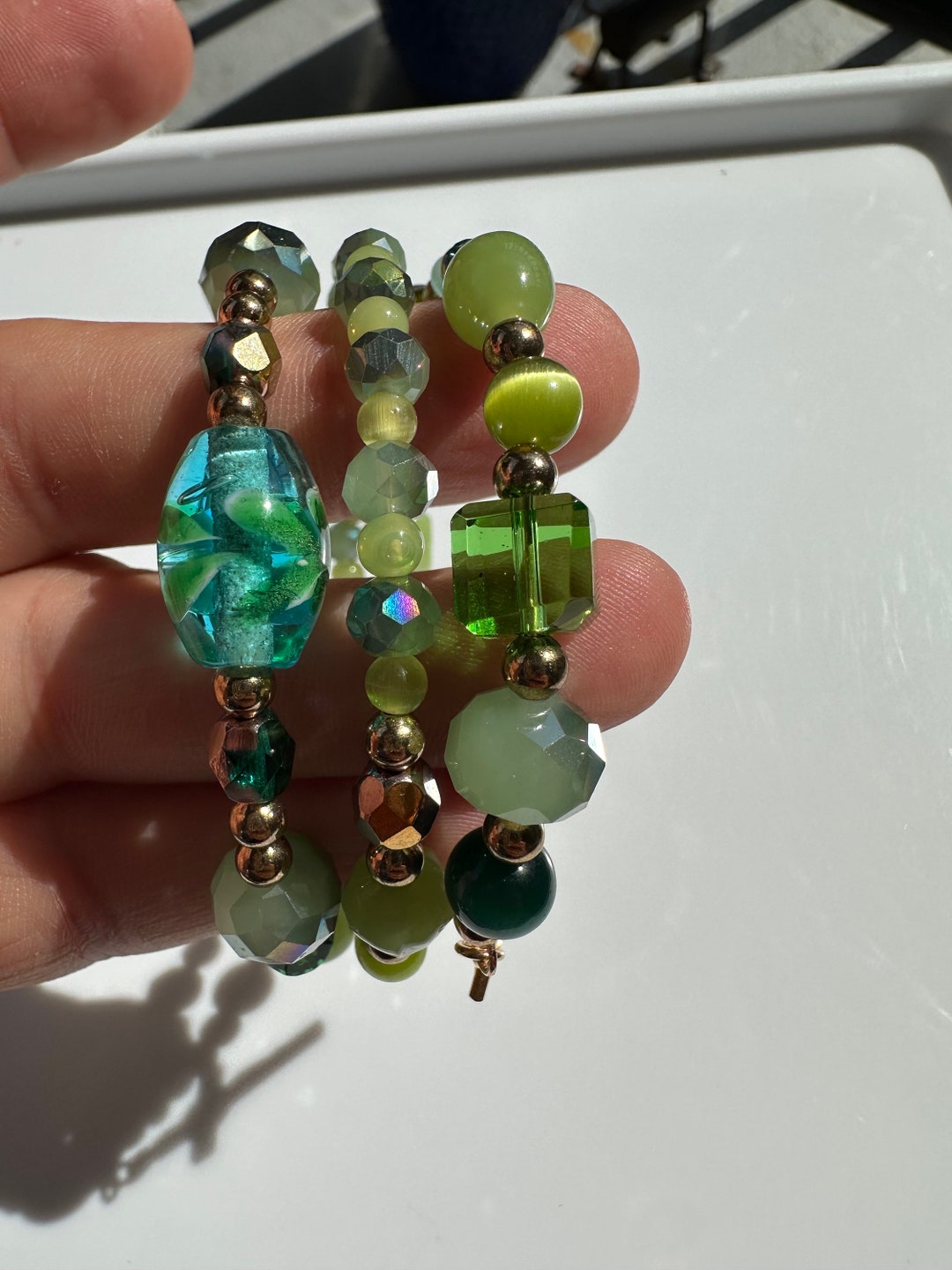 St.benedict Crucifix- Protectio~green Cats Eye, Crystal and Glass Beads ...