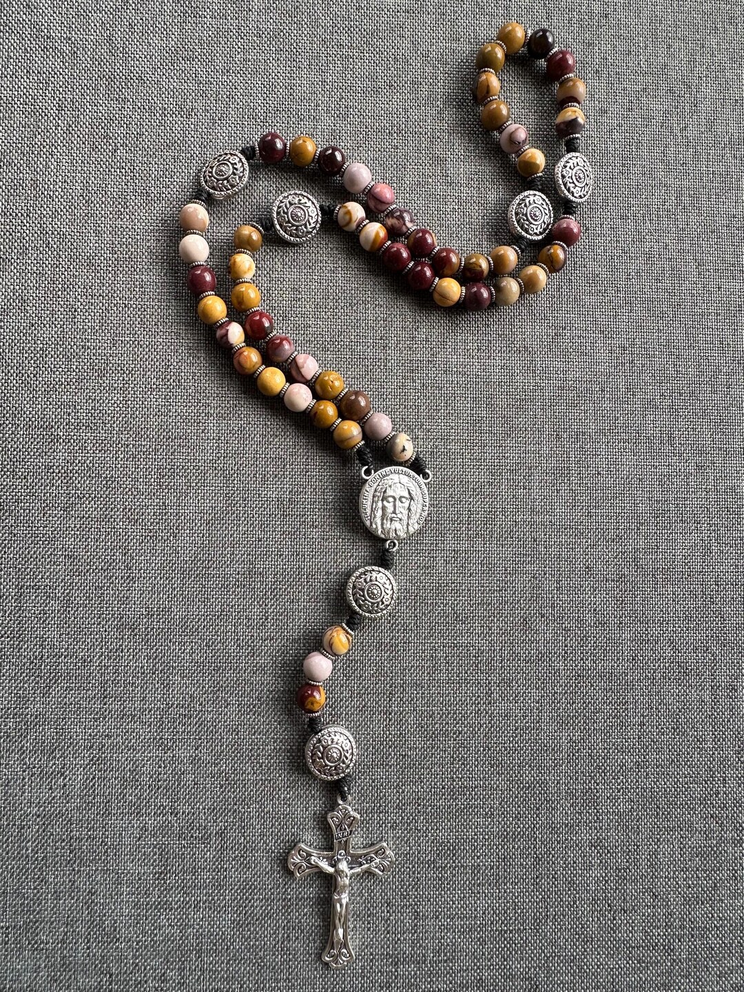 The Most Holy Face of Jesus. Genuine Mookaite Stone Hand Knotted Rosary ...