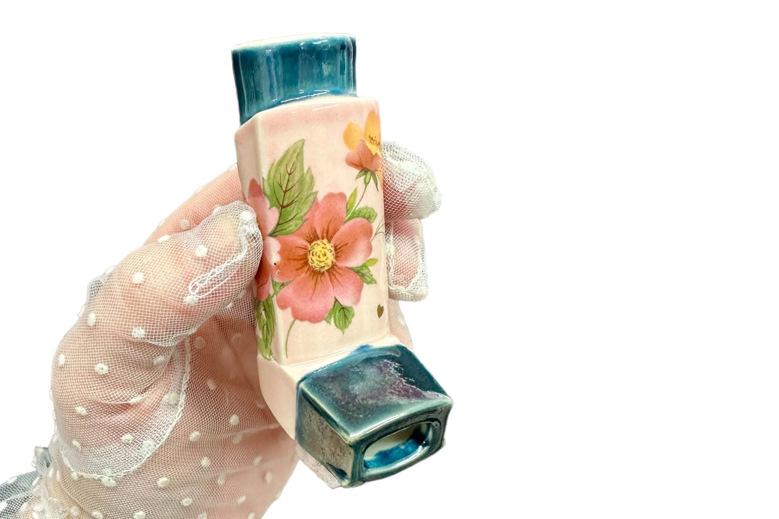 Vintage Flowers on Pink and Aegean Blue Inhaler Pipe
