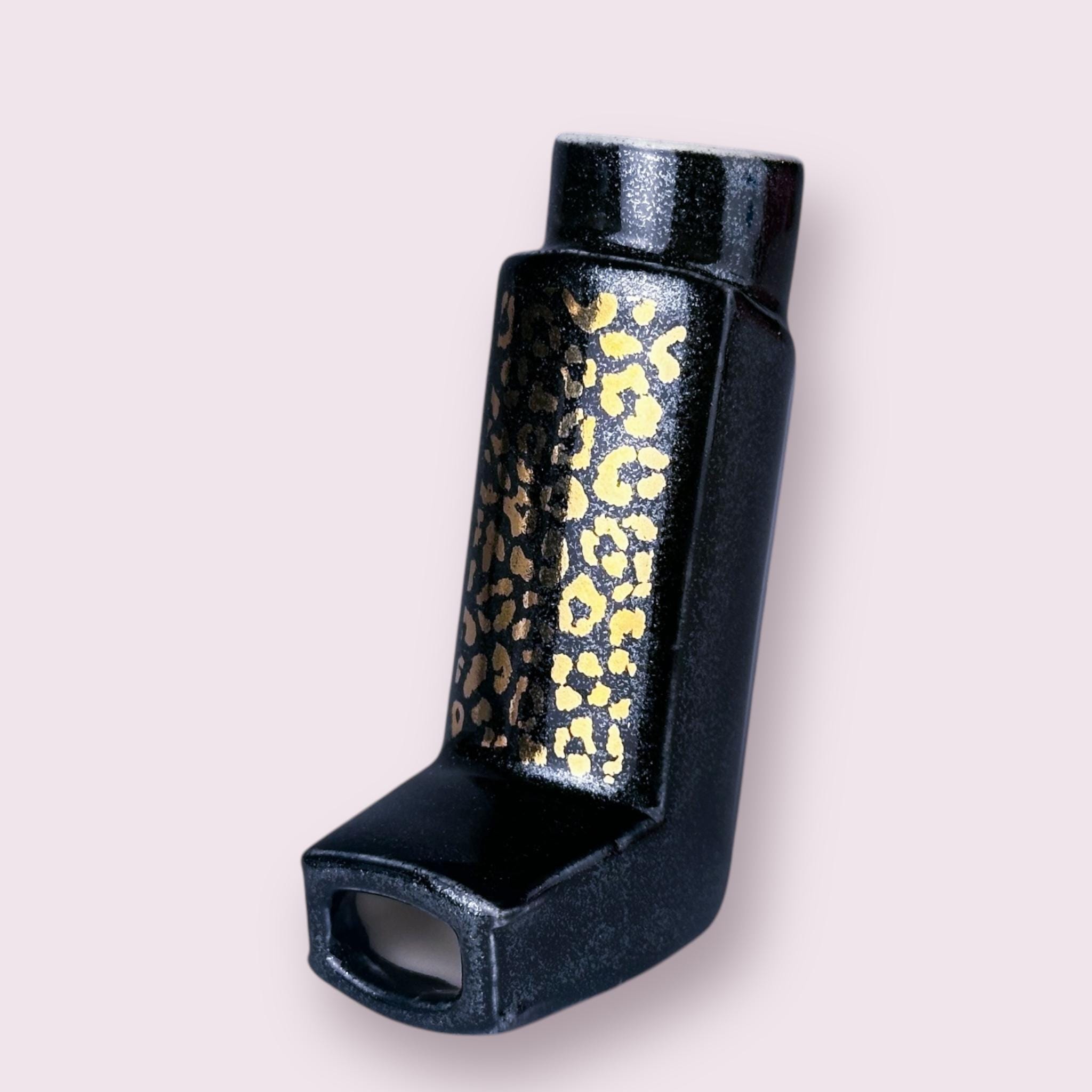 Gold Leopard Print Black Sparkle Inhaler