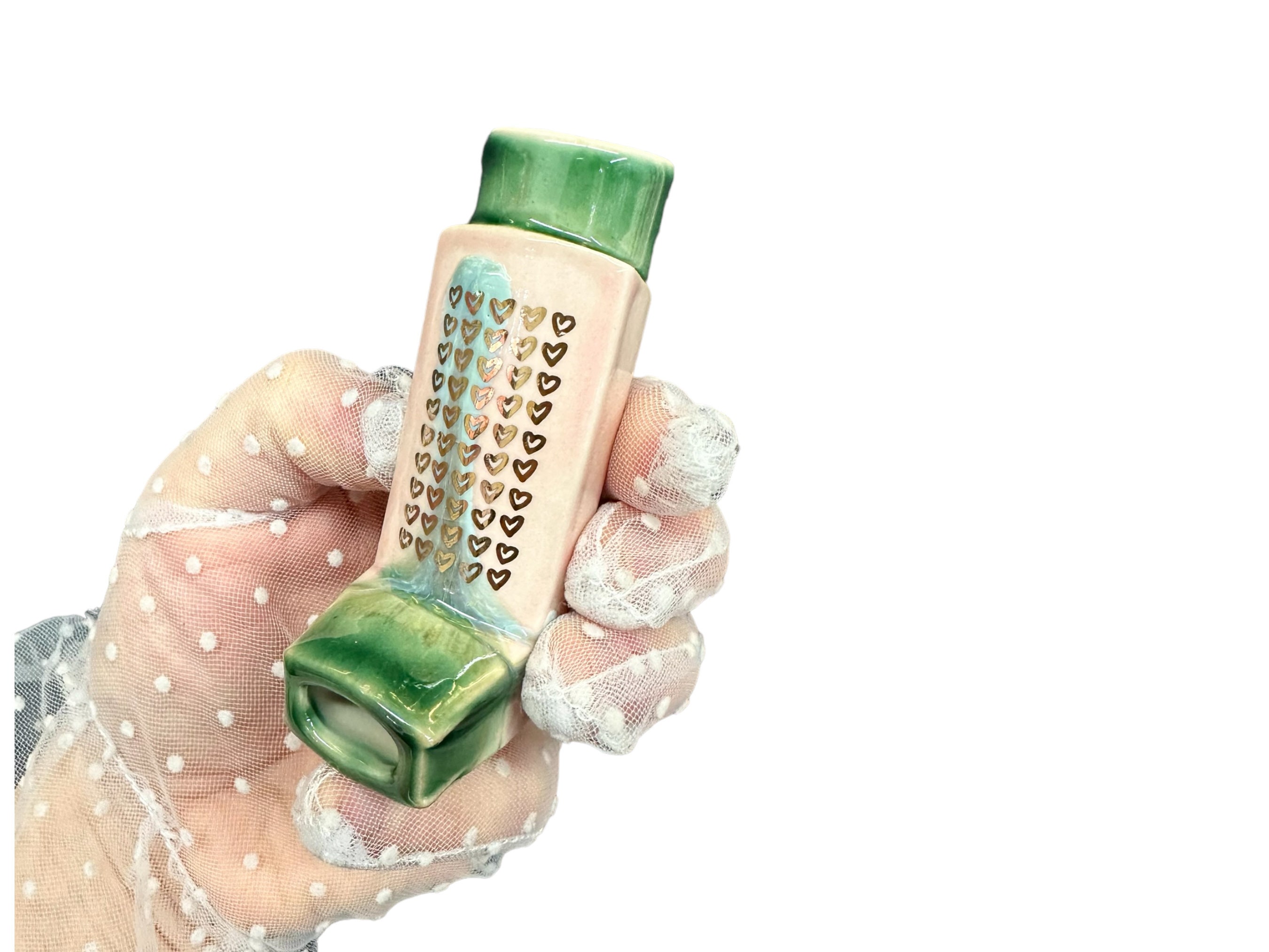 Tiny Gold Hearts Pink and Green Inhaler Pipe