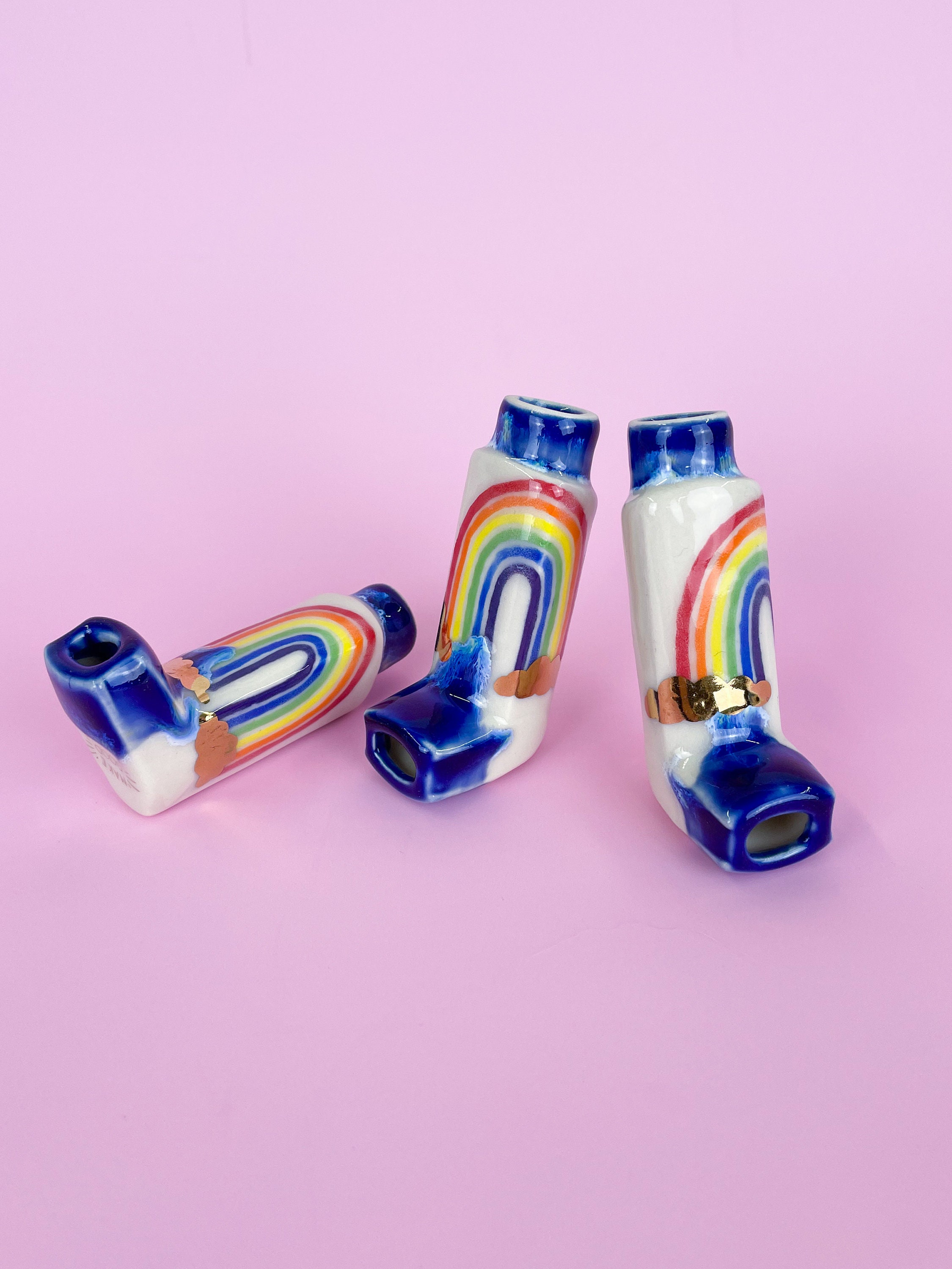 Rainbow and Gold Clouds Inhaler Pipe