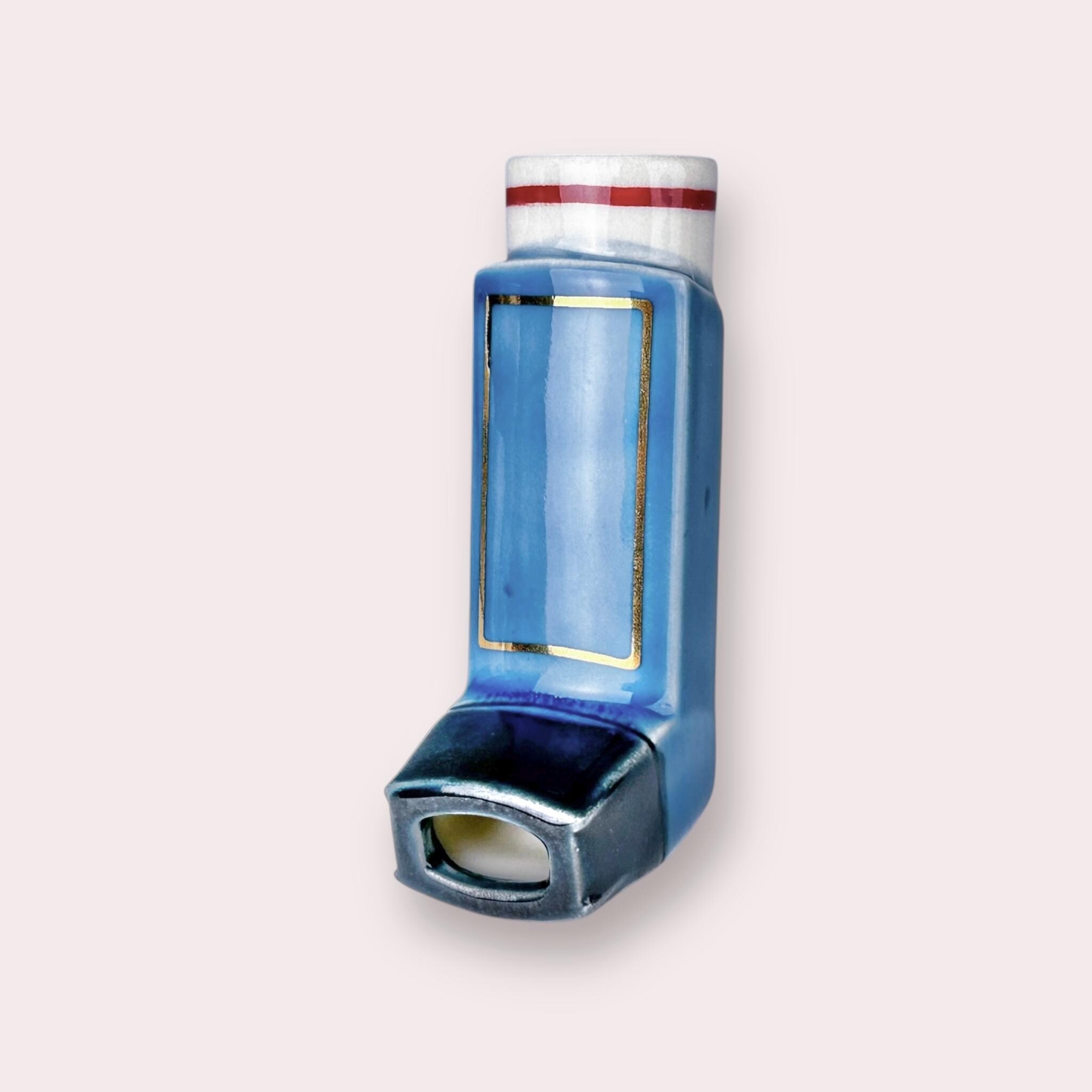 Blue Realistic Inhaler with Gold Outline