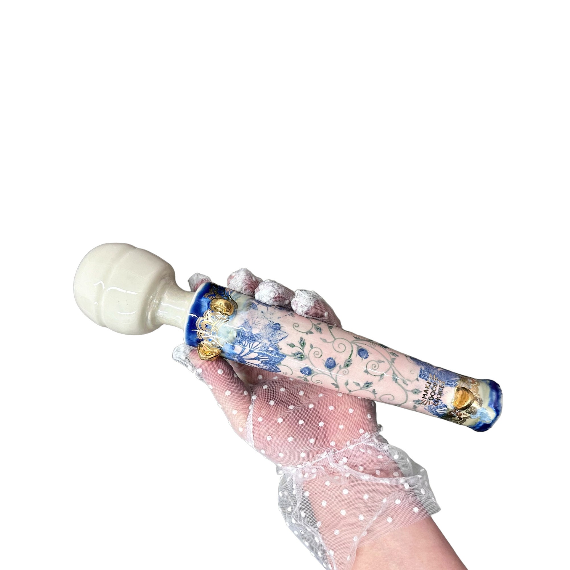Pink and Blue Floral with Gold Lace and Nebula Magic Wand Pipe