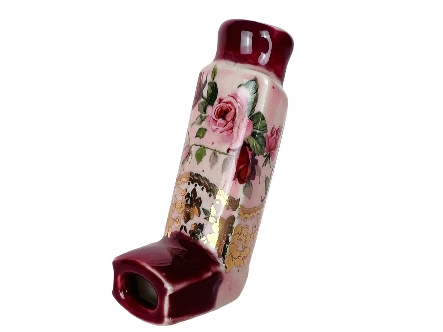 Vintage Floral Lace Pink and Maroon Inhaler Pipe