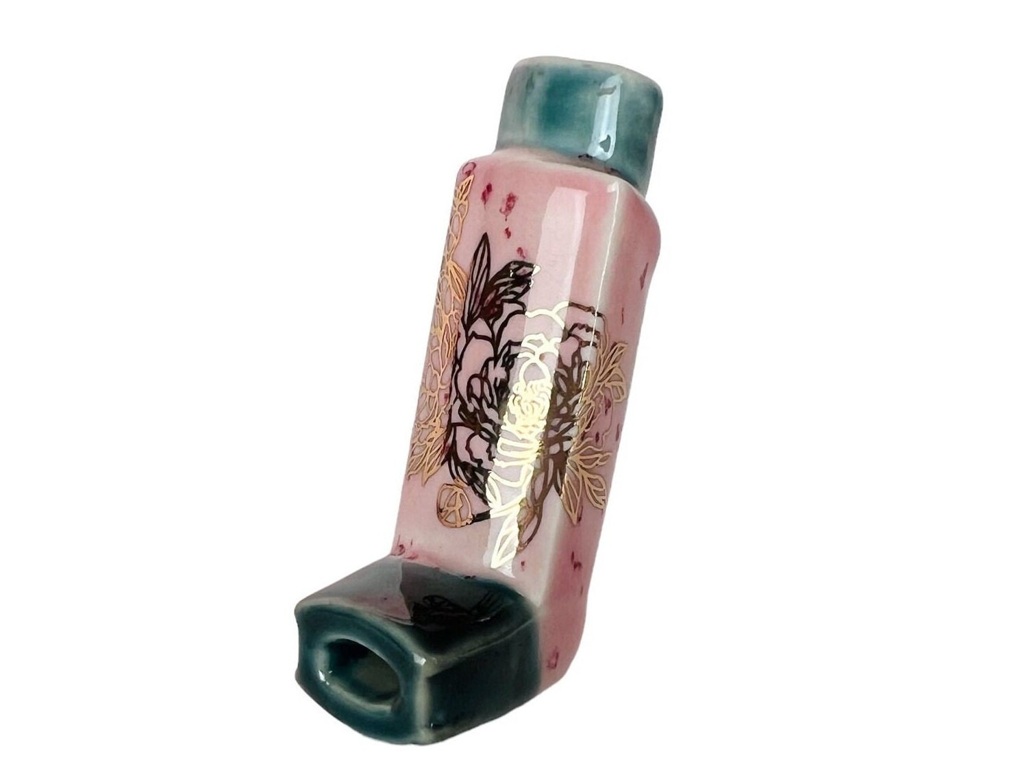 Gold Peony Pink and Peacock Inhaler Pipe