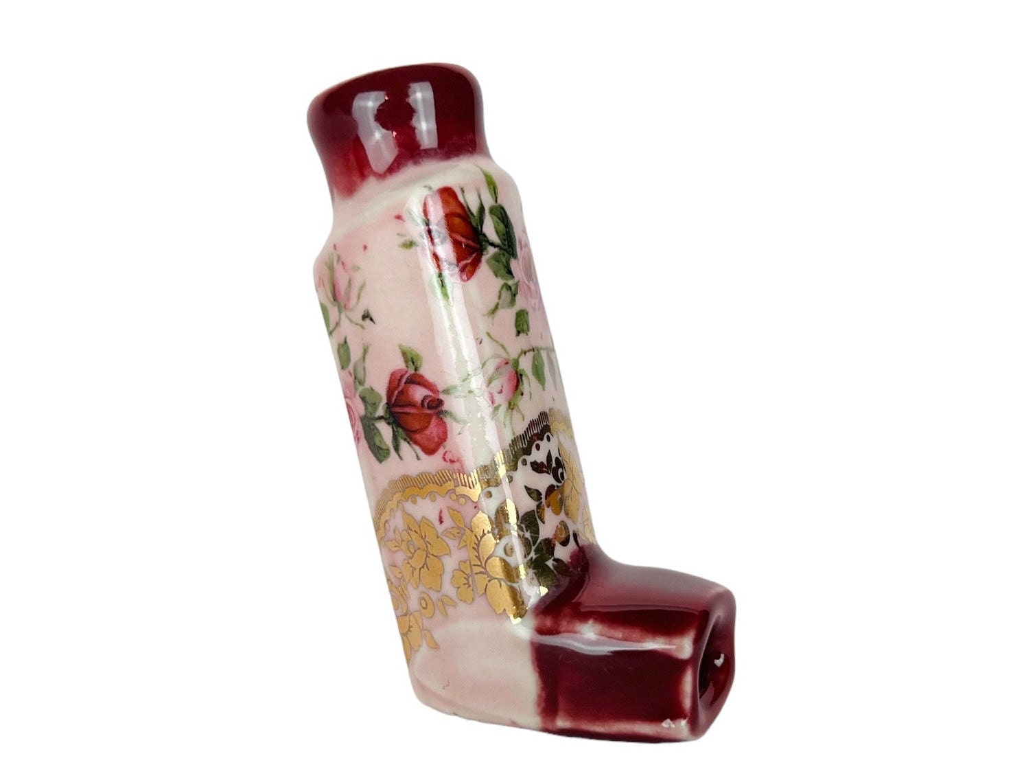 Vintage Floral Lace Pink and Maroon Inhaler Pipe