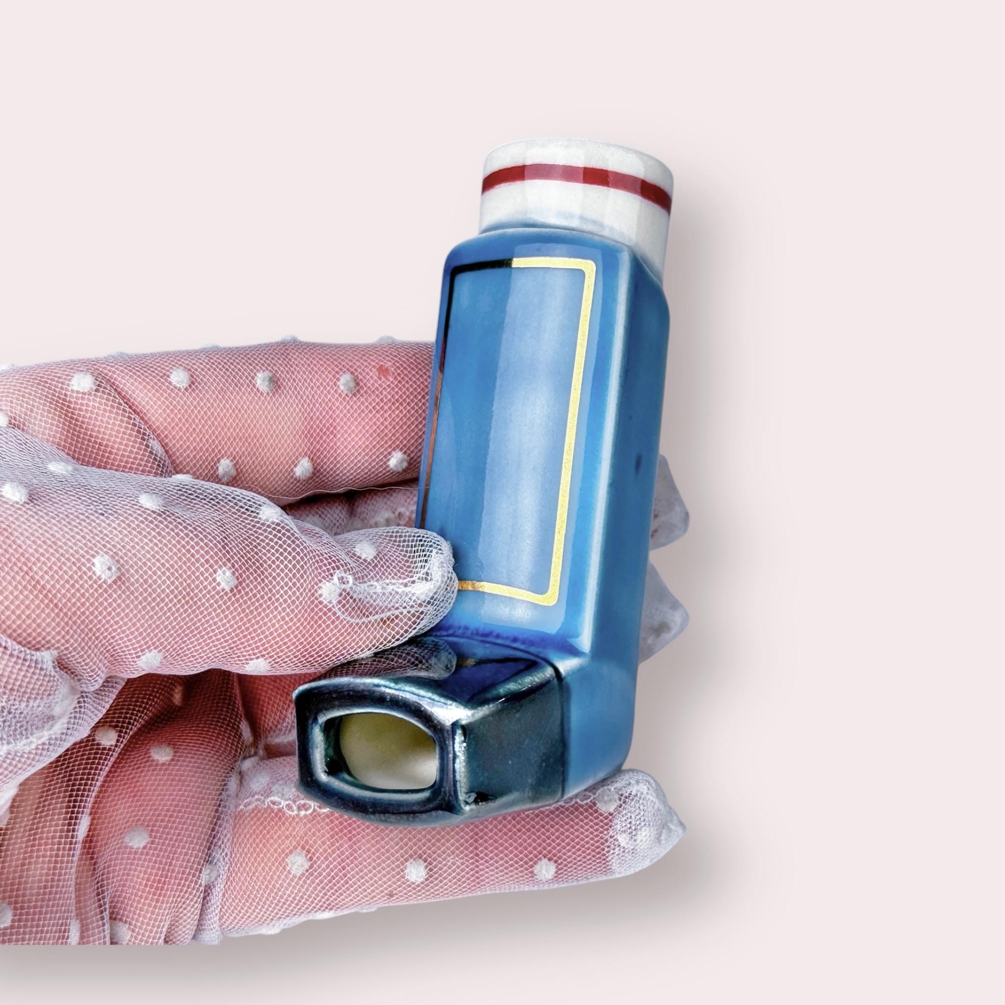 Blue Realistic Inhaler with Gold Outline