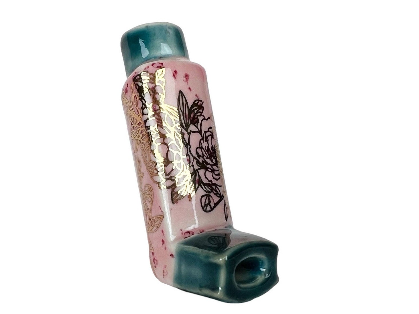 Gold Peony Pink and Peacock Inhaler Pipe