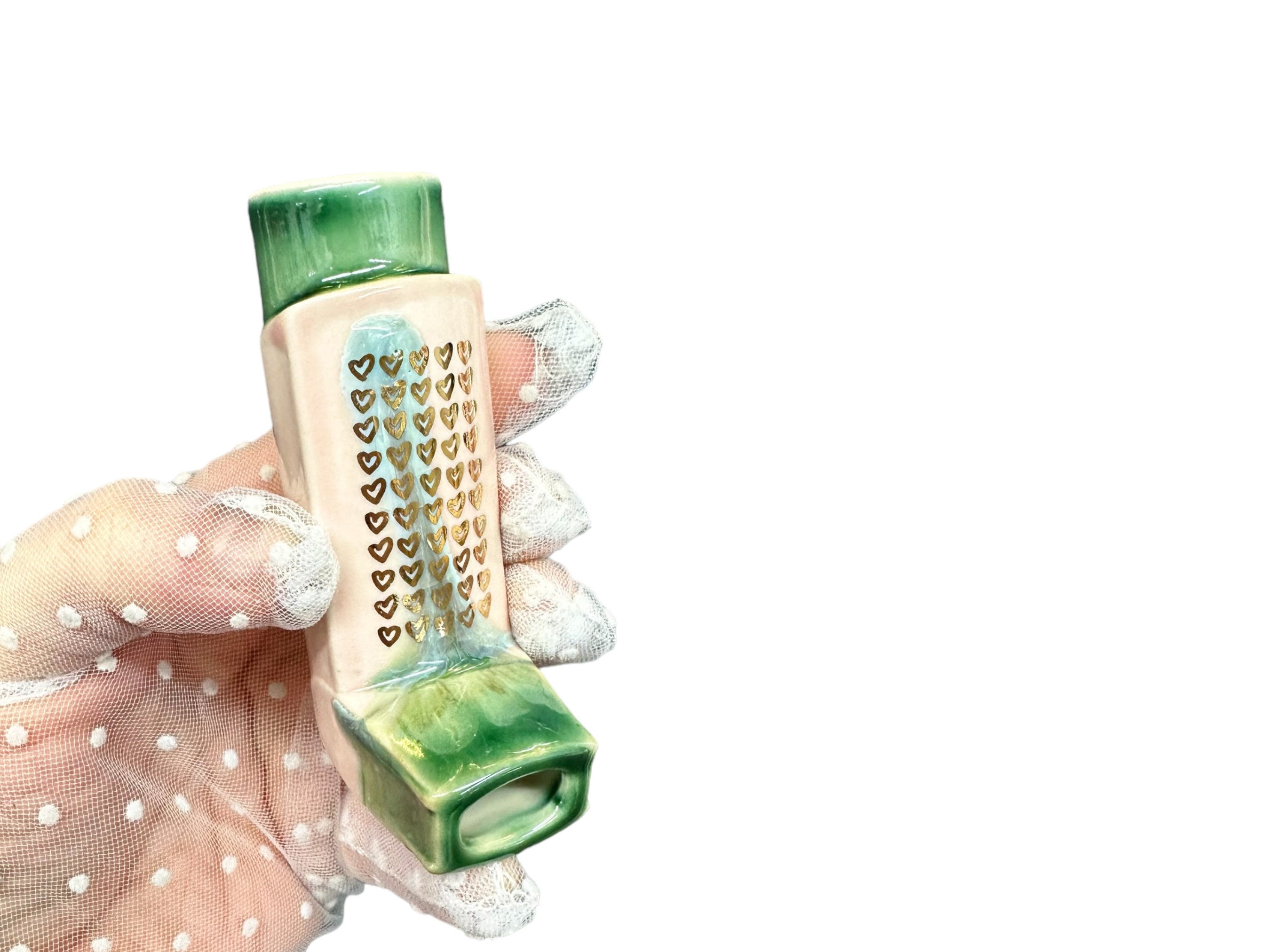 Tiny Gold Hearts Pink and Green Inhaler Pipe