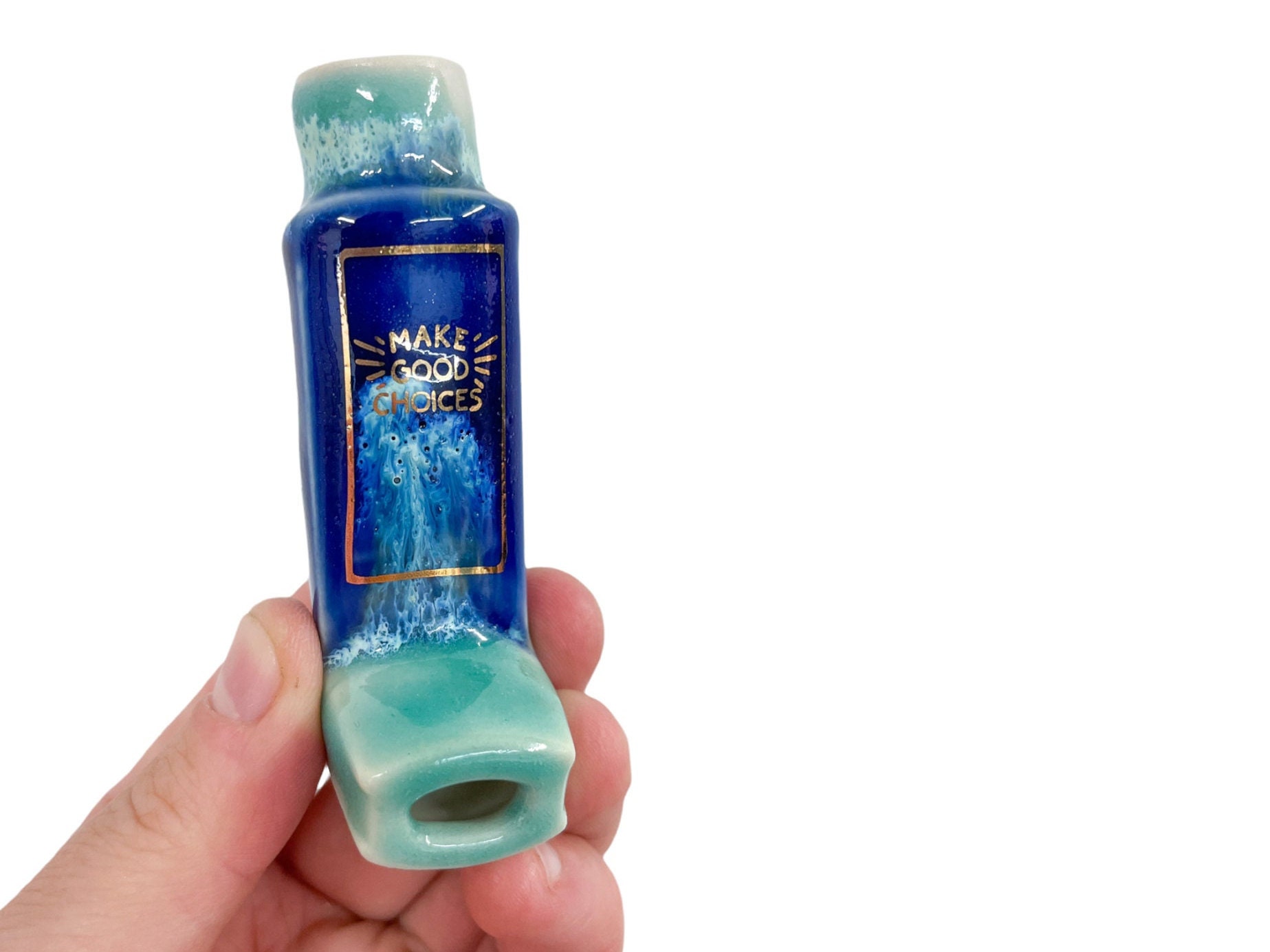 Make Good Choices Blue & Sea Foam Inhaler Pipe