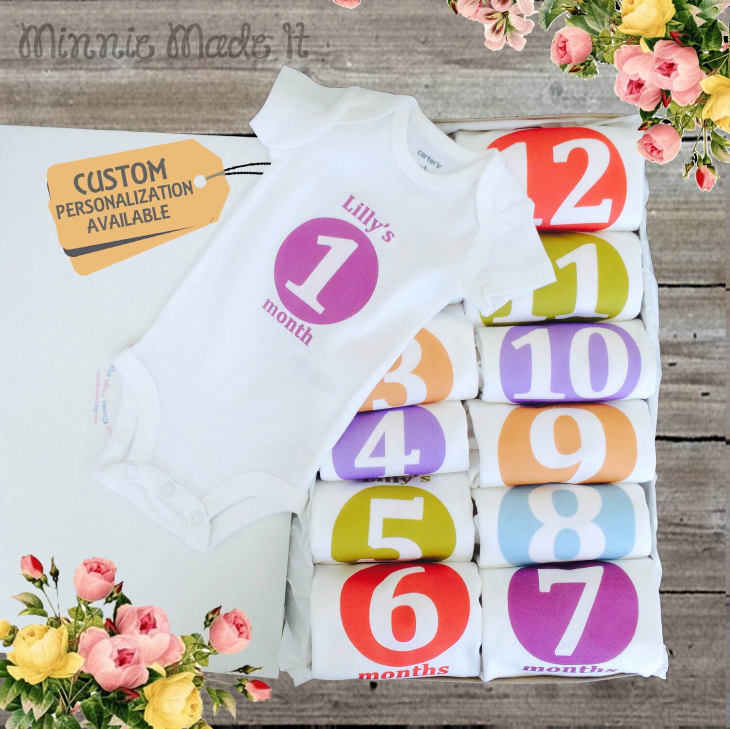 Colorful Baby Monthly Onesies® Set of 3 5 or 12 Perfect | Etsy