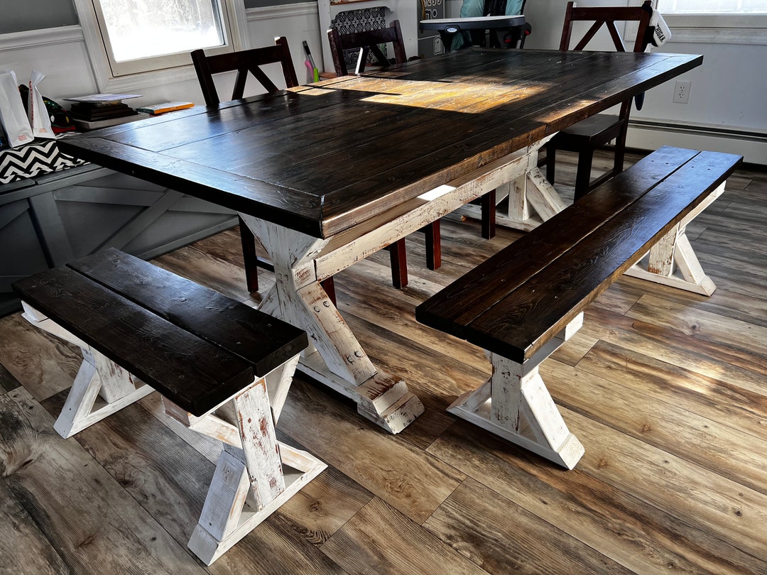 Rustic Farmhouse Table and Benches - Etsy