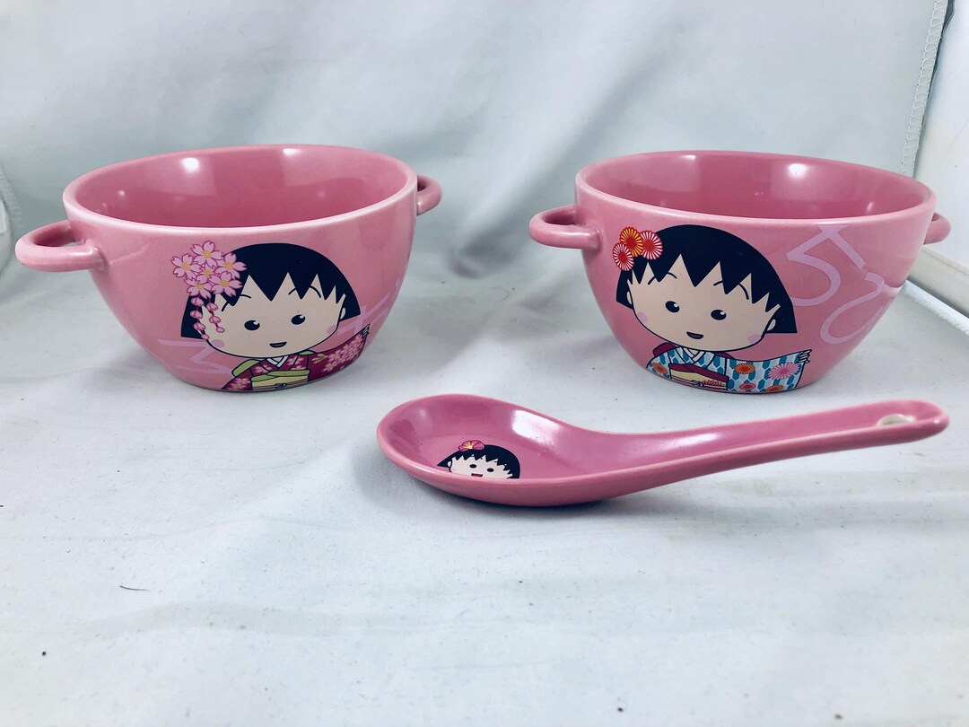 Vintage Promo Chibi Maruko Chan ( Momoko Sakura) 2 Ceramic Bowl & Spoon ...