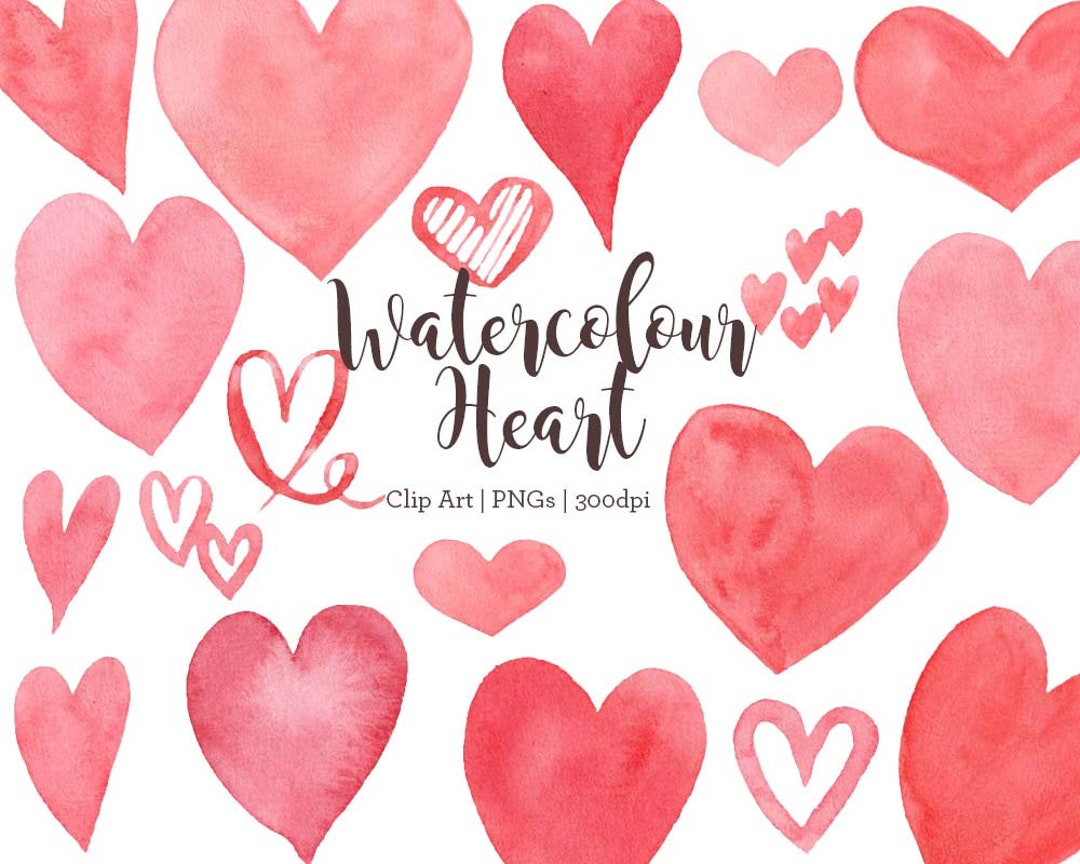 Hand-painted Watercolour Digital Hearts, Hearts Clip Art Set ...