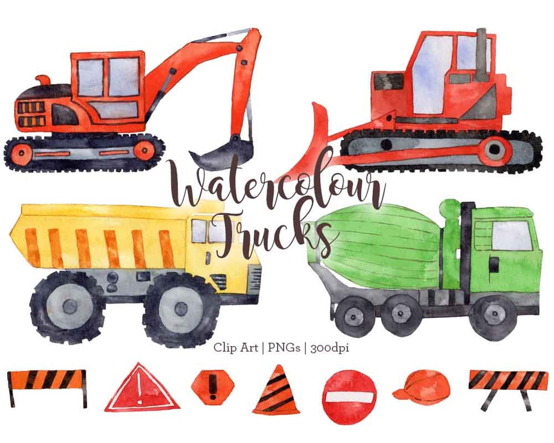Watercolour Trucks Clip Art, Watercolor Trucks, Construction Theme ...