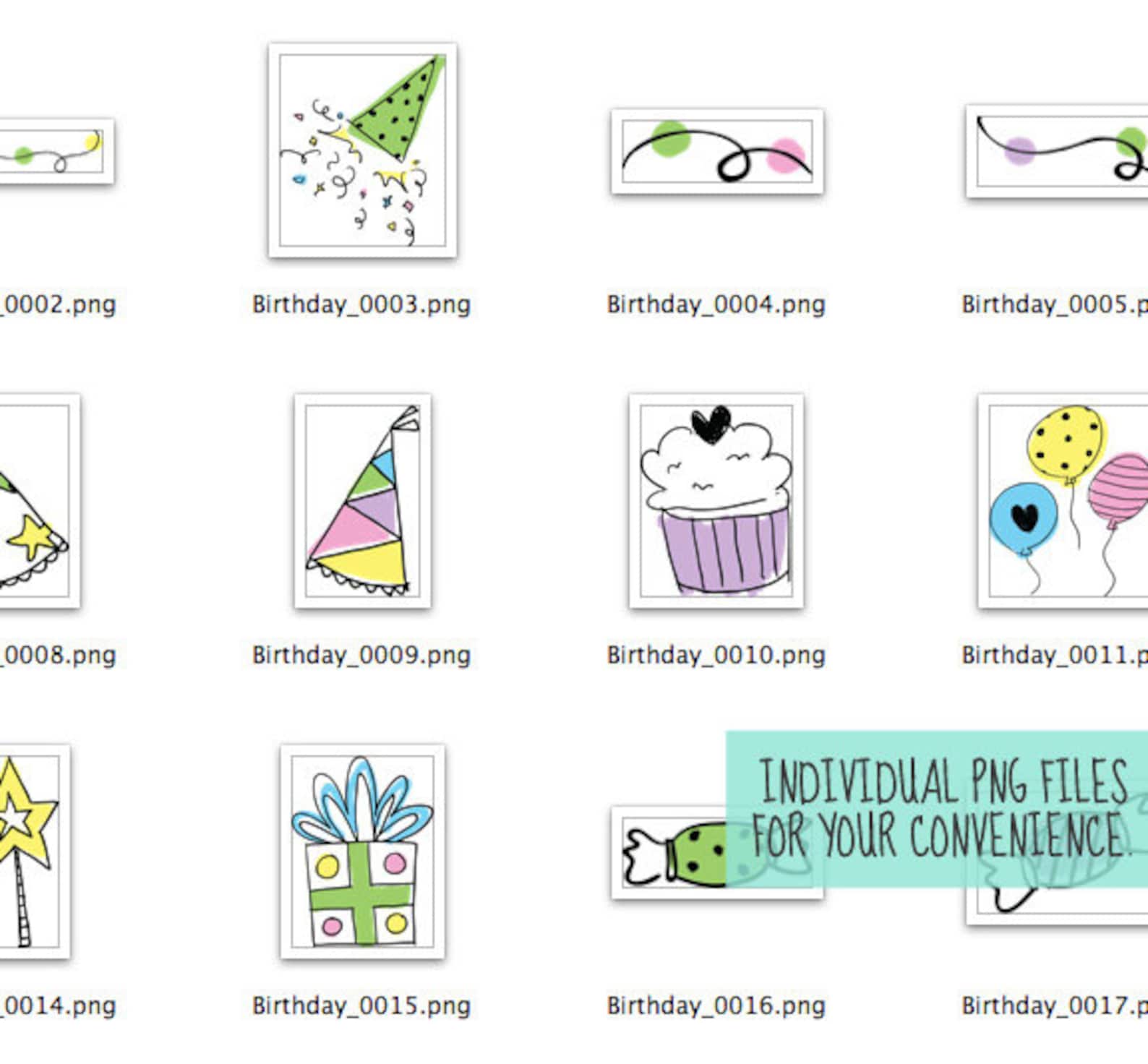 Hand-drawn Happy Birthday Clipart: Party Theme Vector (PNG, SVG, EPS ...