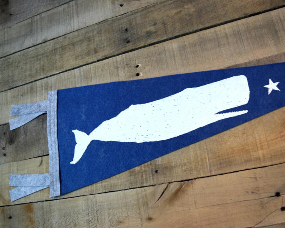 White Whale Felt Pennant on Blue Felt - Etsy