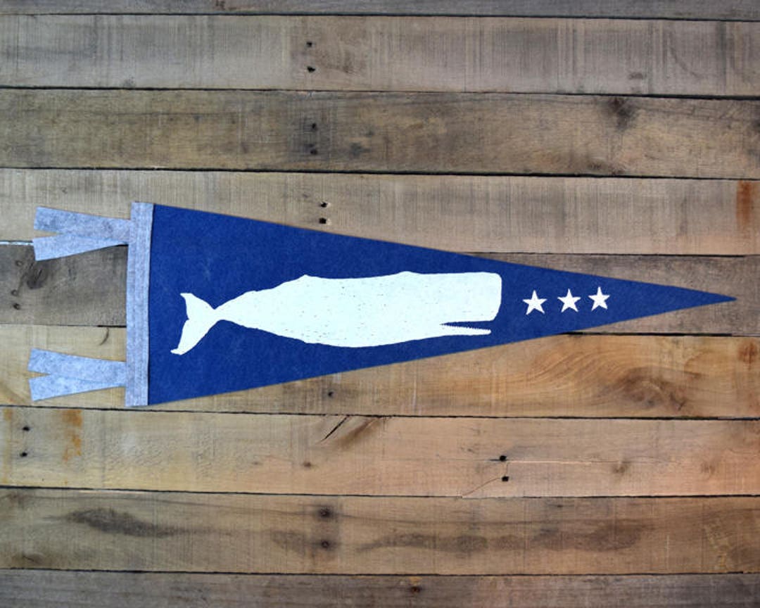 White Whale Felt Pennant on Blue Felt - Etsy