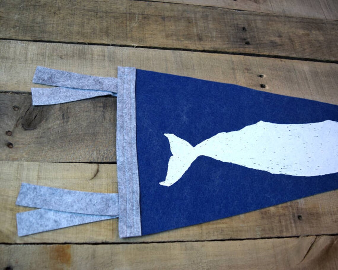 White Whale Felt Pennant on Blue Felt - Etsy