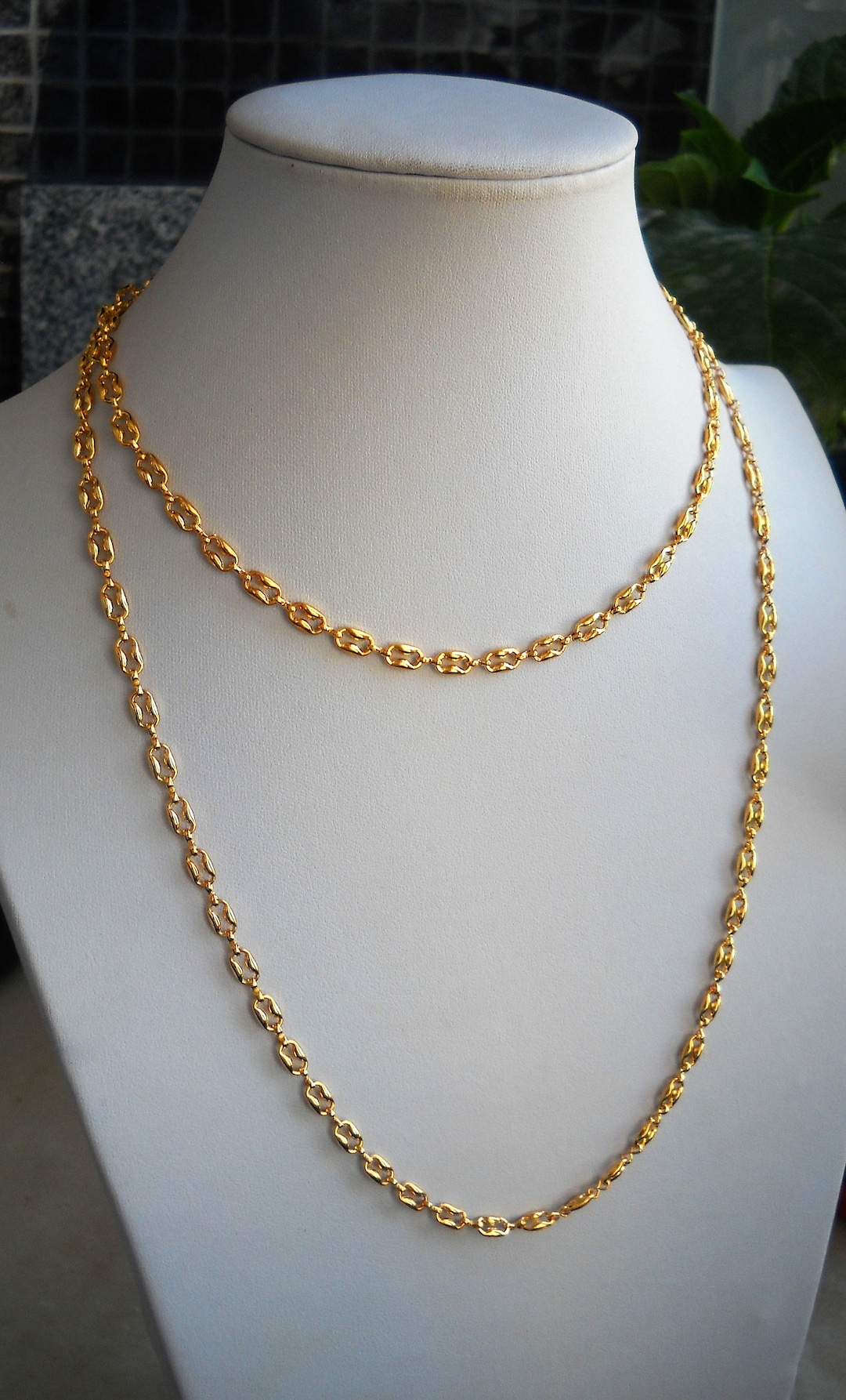 80s Choker Link Chain; Brass Chain, 14 K Gold Plated Chain: Delivered ...