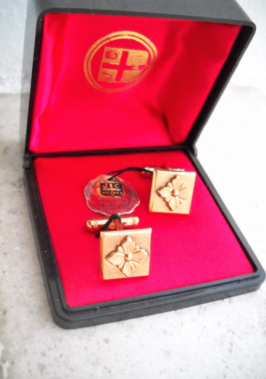 50s French JC Cuff Links 18K Gold Plated. Square Buttons With ...