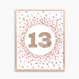 Number 13 Sign Printable Pink Rose Gold Confetti 13th Birthday Party ...