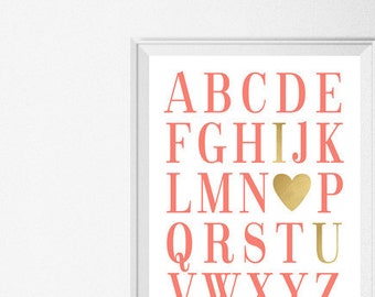 ABC Print Gold And Pink Alphabet Print Pink And Gold Nursery