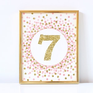 Number 7 Sign Printable 7th Birthday Party Decorations Pink and Gold ...