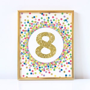 Number 8 Sign 8th Birthday Party Decorations Rainbow and Gold Confetti ...