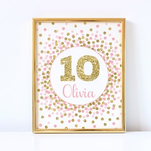 Number 10 Sign Printable 10th Birthday Party Name Sign Pink Gold ...