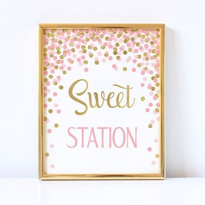Sweet Station Sign Printable Pink and Gold Candy Bar Sign Girl Birthday ...
