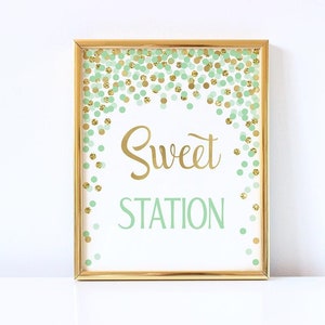 Sweet Station Sign Printable Mint Green and Gold Candy Bar Sign Green ...
