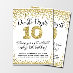 Double Digits Invitation Personalized Double Digits Birthday Invitation ...