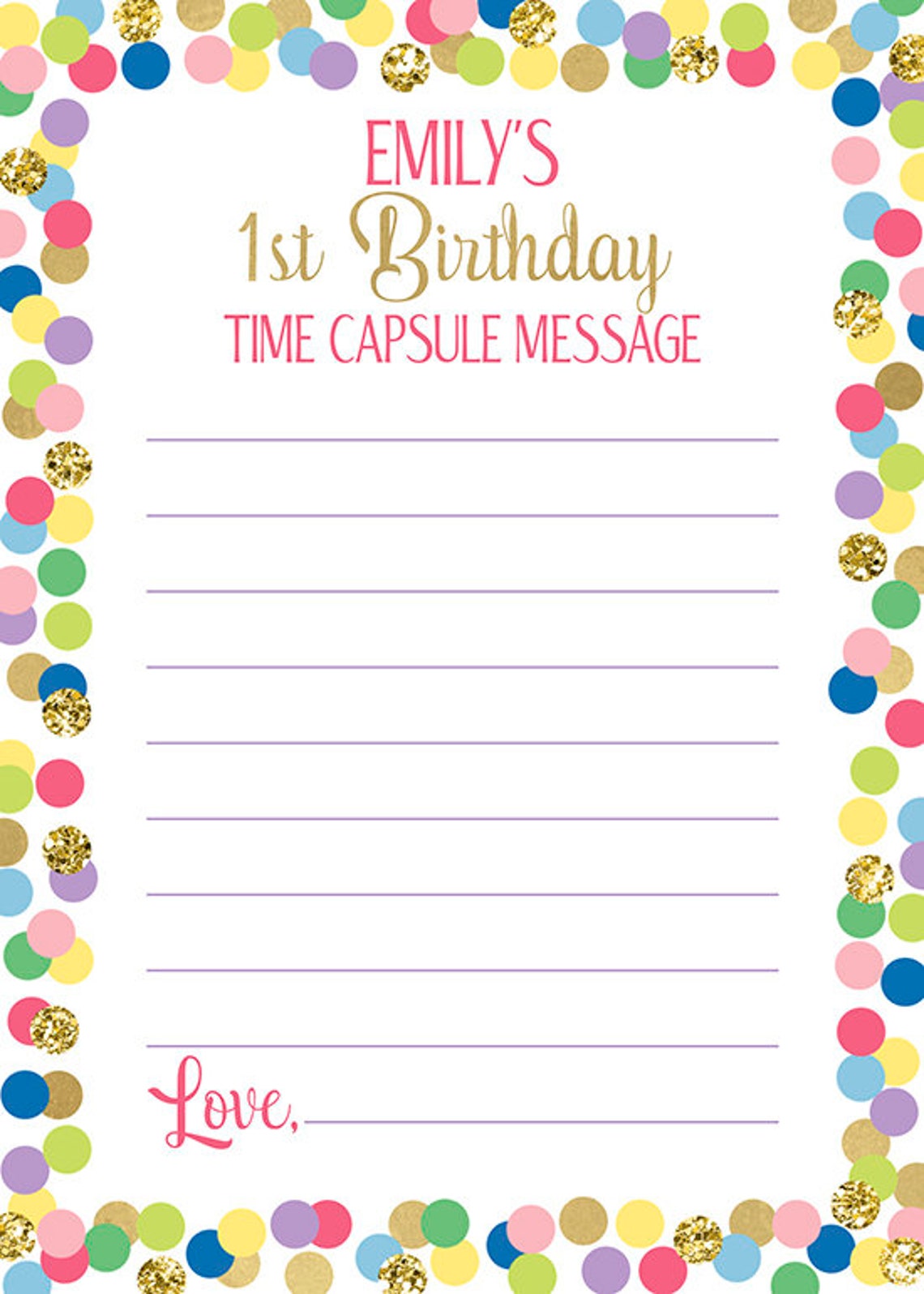 Time Capsule First Birthday Rainbow and Gold Personalized Time - Etsy