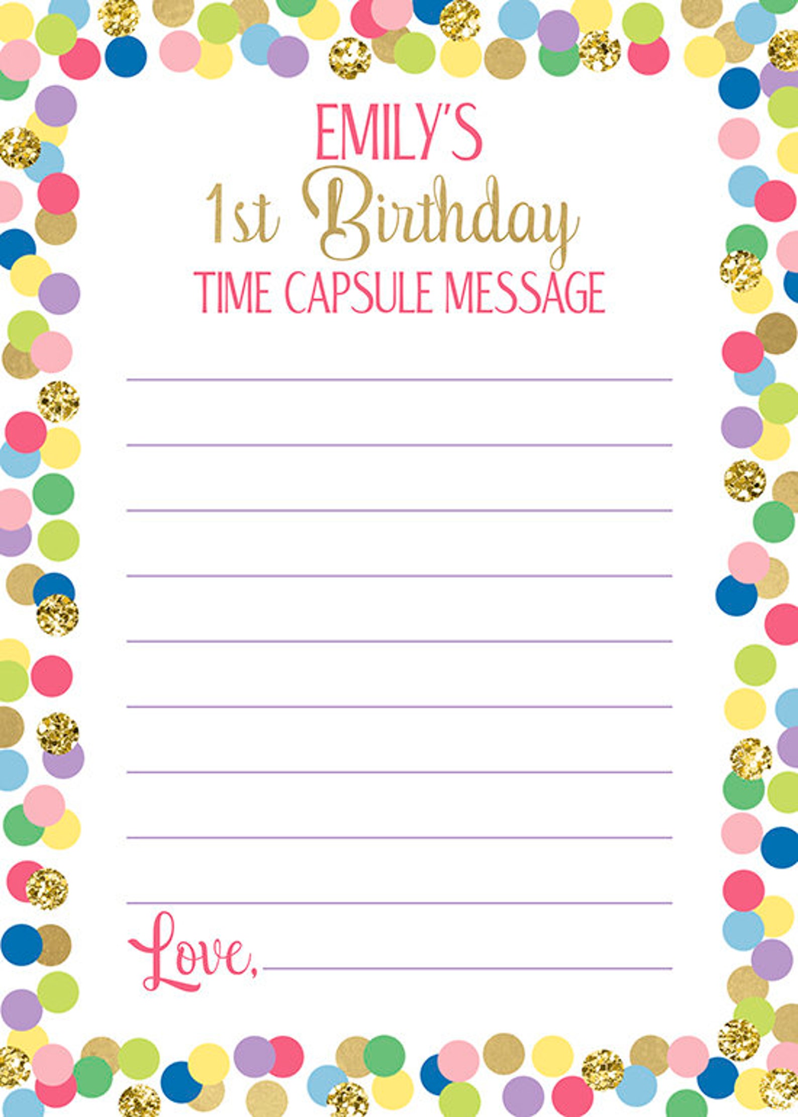 Time Capsule First Birthday Rainbow and Gold Personalized Time - Etsy