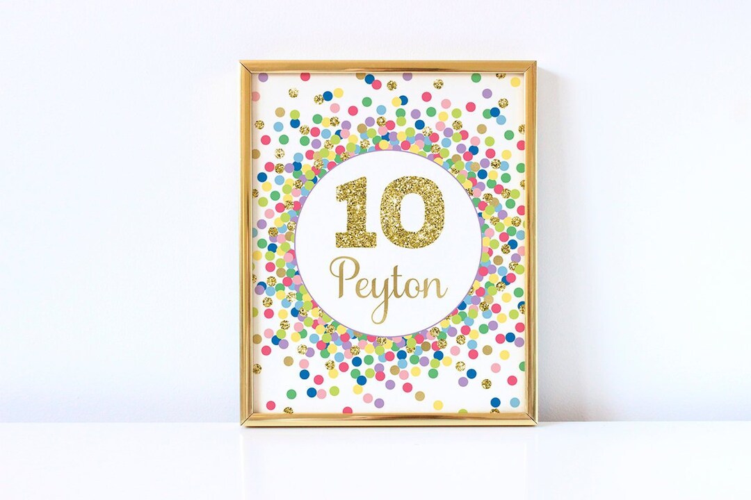 10th Birthday Sign Personalized 10th Birthday Party Decor Rainbow Gold ...
