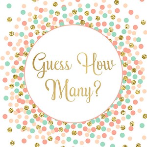 Guess How Many Sign Printable Baby Shower Game Coral Mint - Etsy