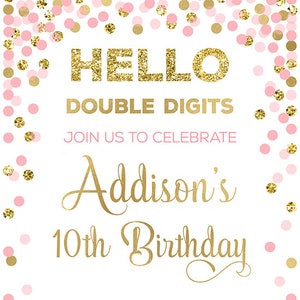 Double Digits Birthday Invitation Pink and Gold 10th Birthday ...