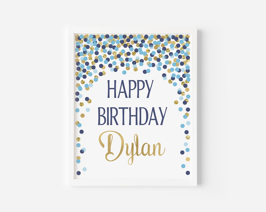 Happy Birthday Sign Printable Blue Navy Gold Happy Birthday Print 1st ...