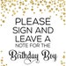 Please Sign and Leave a Note for the Birthday Boy Sign Printable Black ...