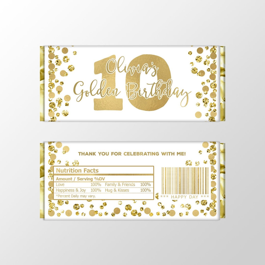 Golden Birthday Candy Wrappers Gold Glitter Birthday Favors ...