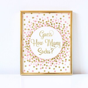 Guess How Many Socks Sign Printable Baby Shower Game Pink and Gold ...