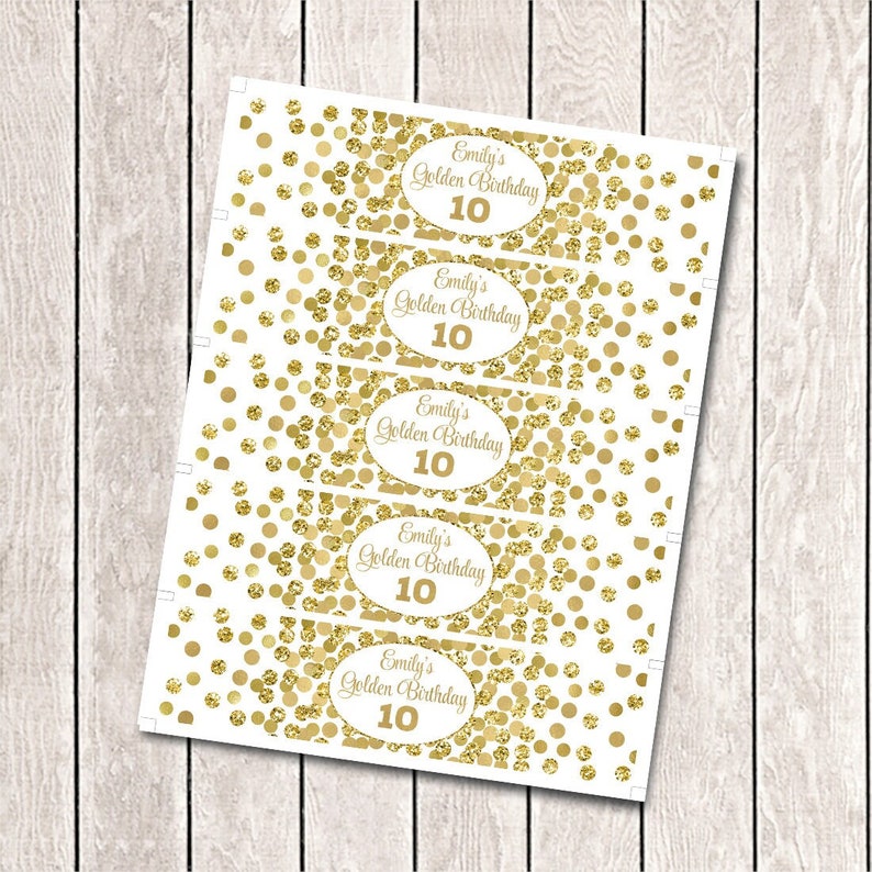 Golden Birthday Water Bottle Labels Personalized Water Bottle Wrappers ...